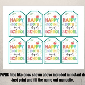Happy 100th Day of School Gift Tags for Students, Teachers, 100 Days of ...