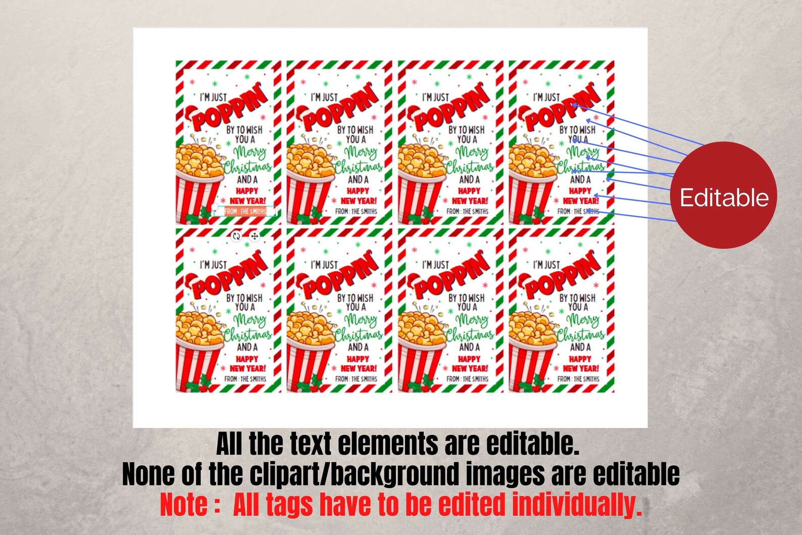 Just Poppin by to Say Merry Christmas Gift Tags for Popcorn | Etsy