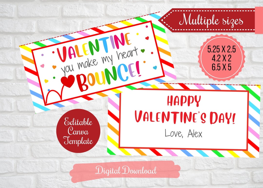 Printable Valentine Treat Bag Toppers, Fold Over Label for Bouncy Ball ...
