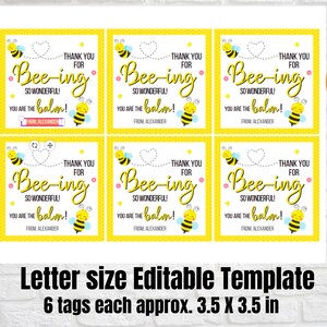 Thanks for Beeing so Wonderful Gift Tags, Honey Bee Teacher ...