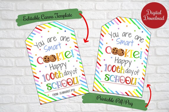 100th Day of School Cookie Gift Tags for Students You Are One | Etsy