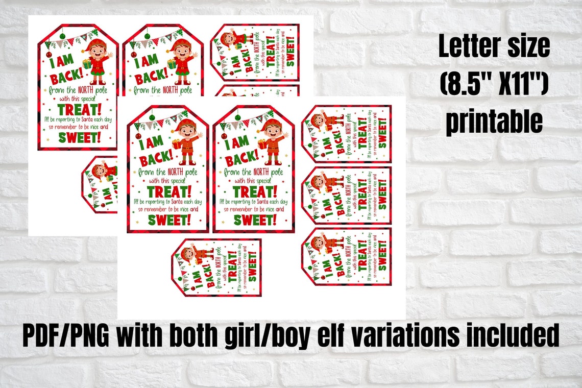 Elf I Am Back Gift Tags, Christmas Elf Tradition, Elf Back With Gifts ...