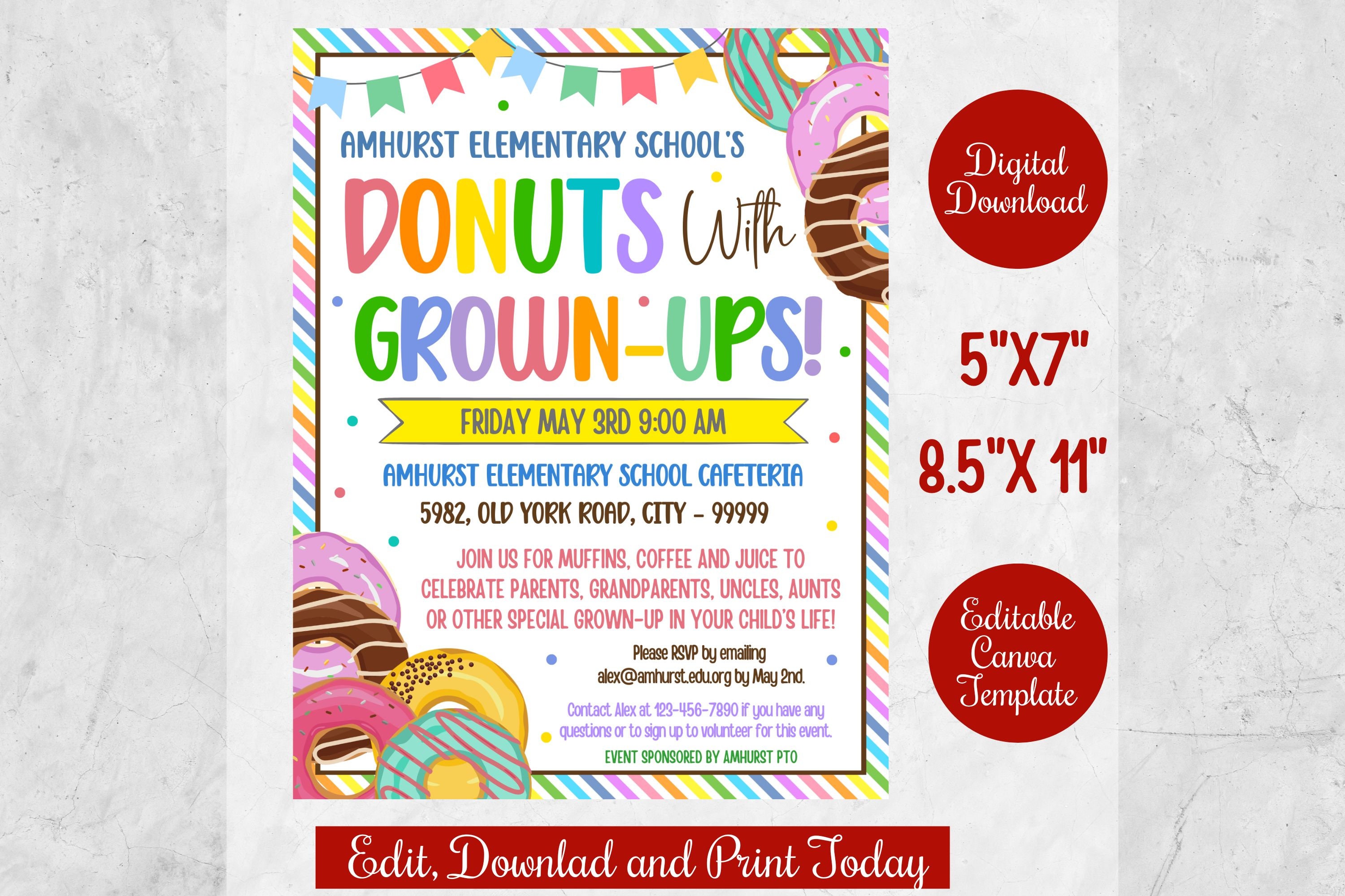 Donuts With Grownups Invitation Flyer for PTO, PTA, Printable Father's ...