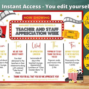 Editable Hollywood Movie Themed Teacher Appreciation Week - Etsy UK