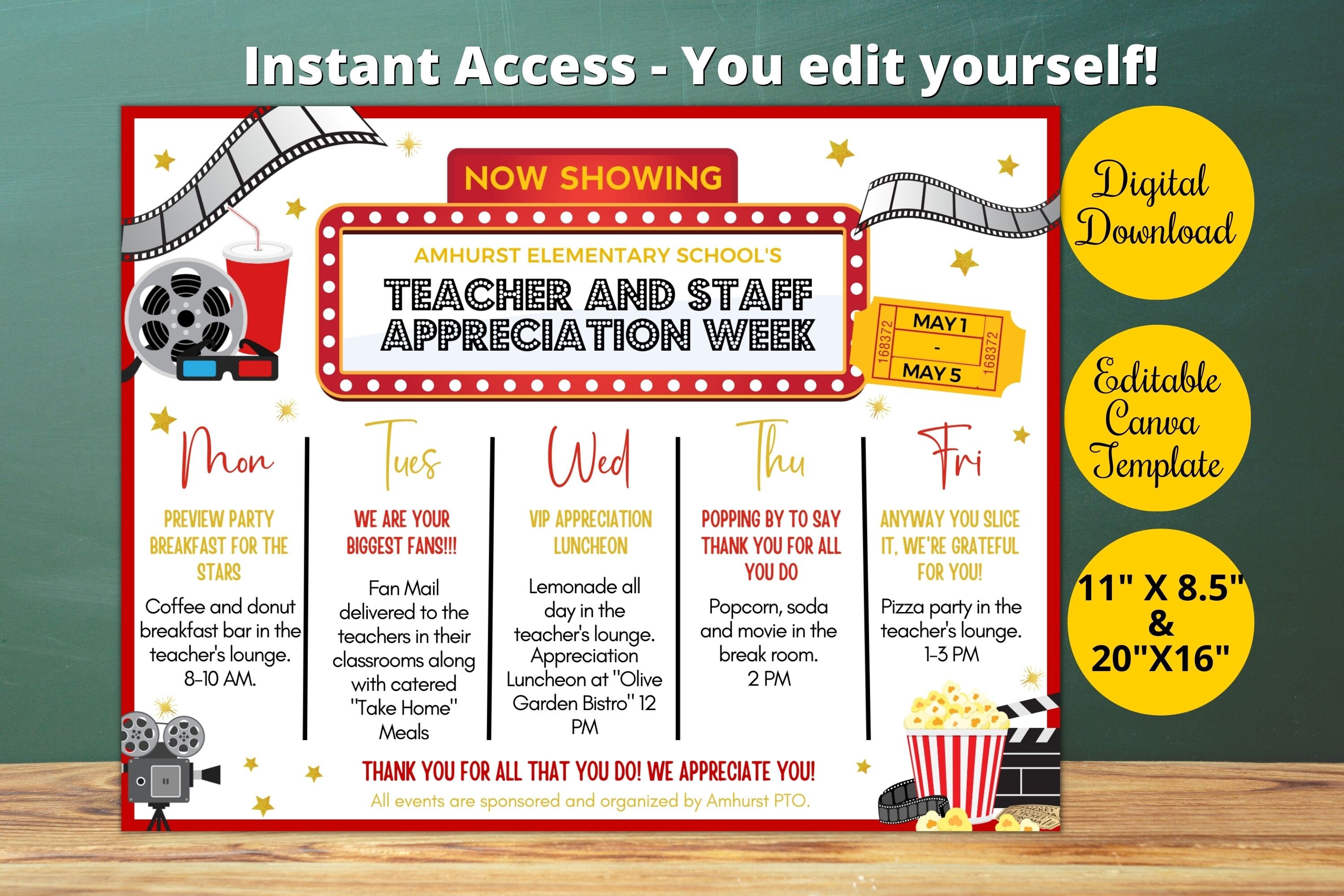Editable Hollywood Movie Themed Teacher Appreciation Week - Etsy UK