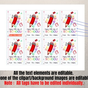 100th Day of School Pencil Gift Tags for Students, 100 Days Sharper ...