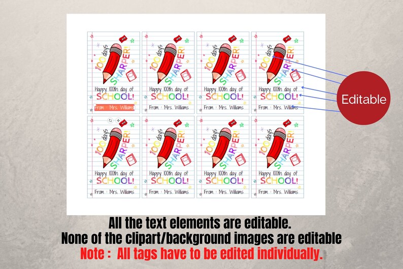 100th Day of School Pencil Gift Tags for Students 100 Days - Etsy
