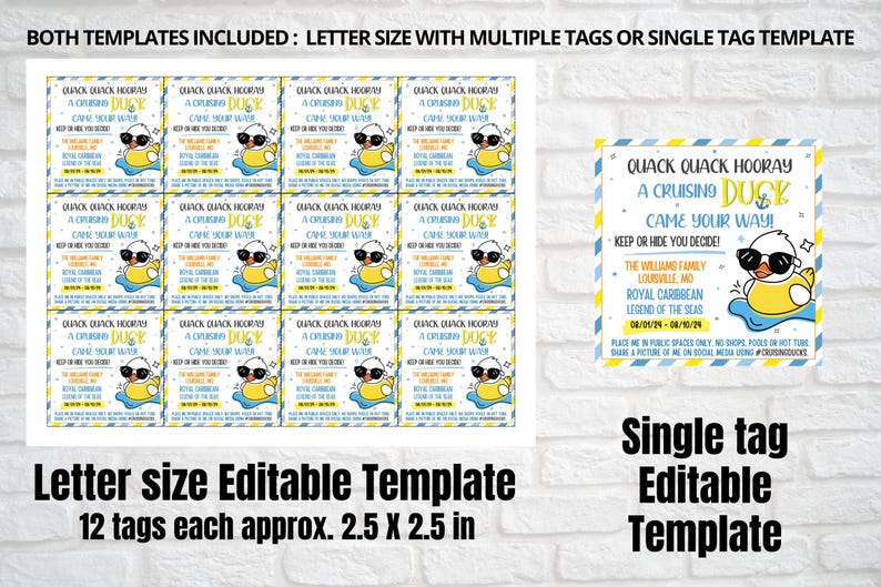 Cruising Ducks Tag Editable Template, Quack Quack Hooray ,cruise Ship ...