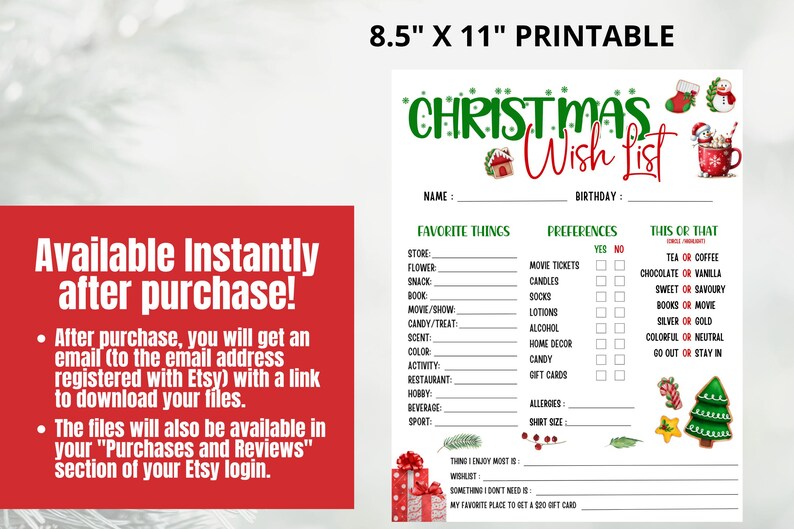 Christmas Wish List Questionnaire for Gift Exchange, Office Work Family ...