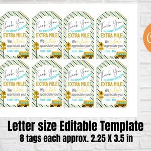 Bus Driver Appreciation Gift Tag, Thank You for Going the Extra Mile ...