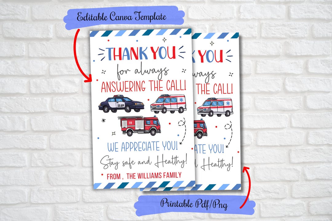 First Responders Appreciation Day Gift Tag Editable Canva Template ...