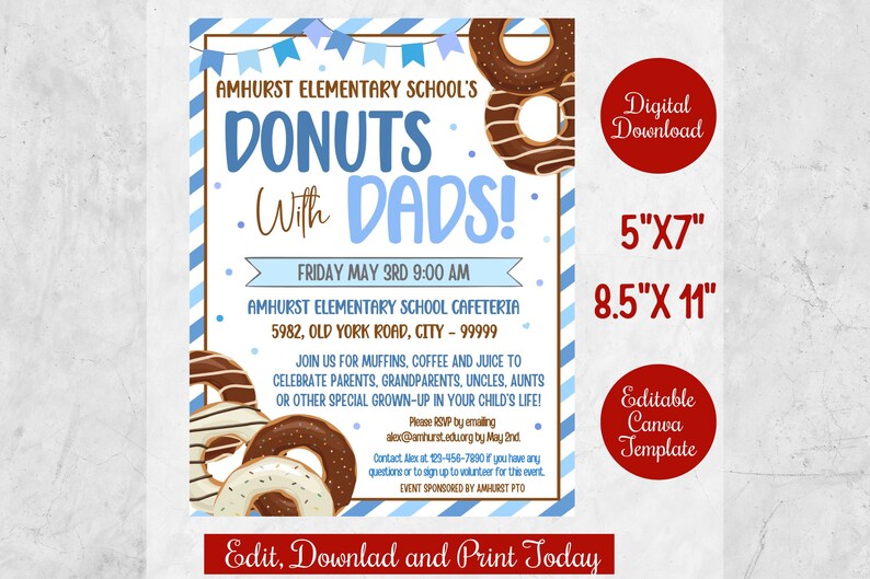 Donuts With Dads PTO PTA Flyer,donuts With Grownups Event Invite, Canva ...