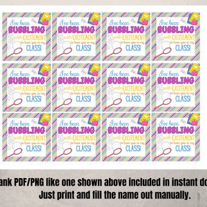 First Day of School Bubbles Gift Tags, I Am Bubbling With Excitement to ...