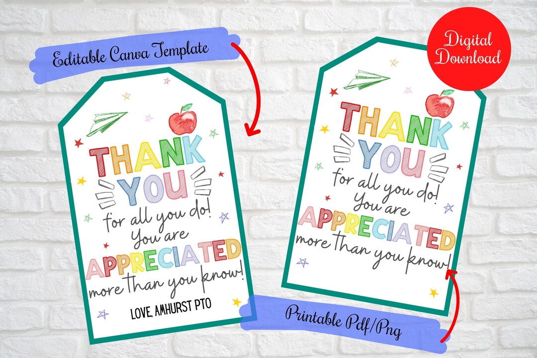 Teacher Appreciation Gift Tags, Thank You Gift Tags, Teacher Staff ...