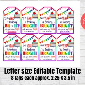 Editable Back to School Marker Gift Tags for Teacher, First Day of ...