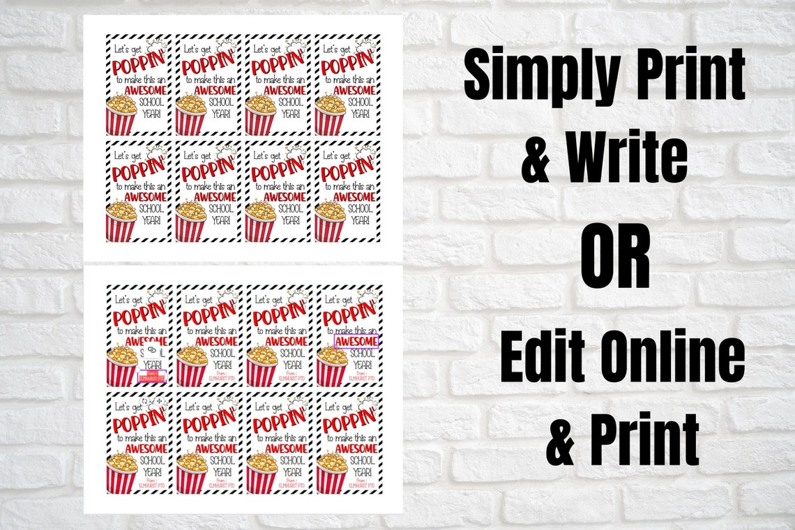Back to School Popcorn Gift Tags, Let's Get Poppin' to Make This an ...