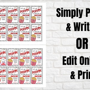 Back to School Popcorn Gift Tags, Let's Get Poppin' to Make This an ...