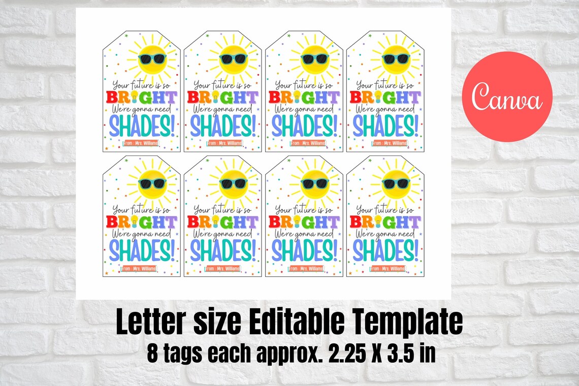 End of Year Class Sunglasses/shades Gift Tags Your Future is - Etsy