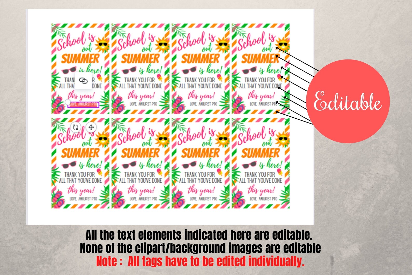 Schools Out Summer's Here Editable Thank You Gift Tags, Teacher ...