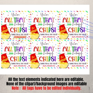 You Are All That and a Bag of Chips Gift Tags Teacher - Etsy