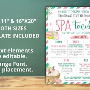 Spa Themed Teacher Appreciation Week Itinerary, Editable Spa-tacular ...