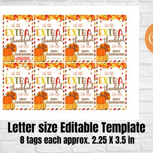 Thanksgiving Gift Treat Tags, We Are Extra Thankful for You Treat Tags ...