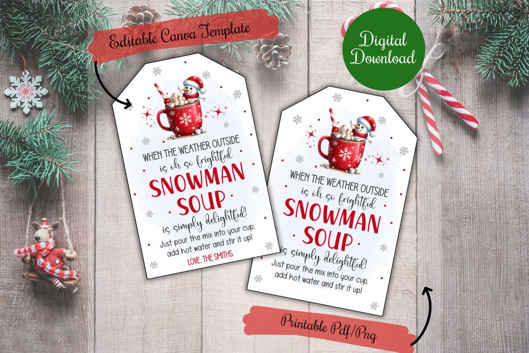 Printable Snowman Soup Christmas Gift Tag, Teacher Staff Coworker ...