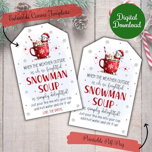Printable Snowman Soup Christmas Gift Tag, Teacher Staff Coworker ...