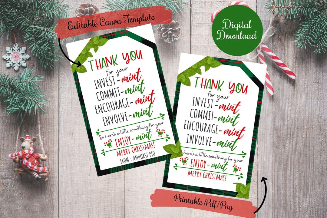 Christmas Mint Teacher Gift Tags, Teacher Editable Gift Tags, Mint Gum ...