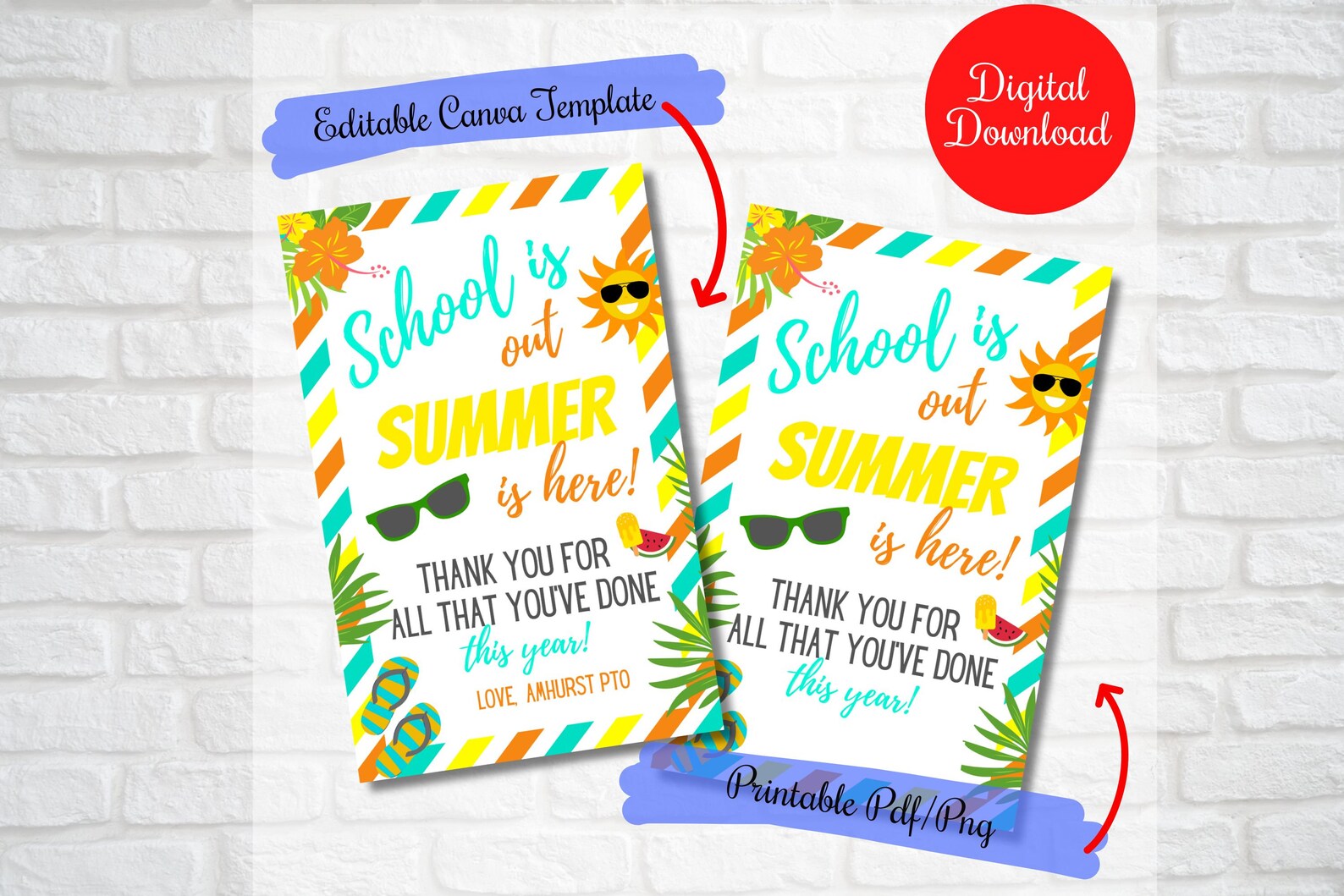 Schools Out Summer's Here Editable Thank You Gift Tags, Teacher ...