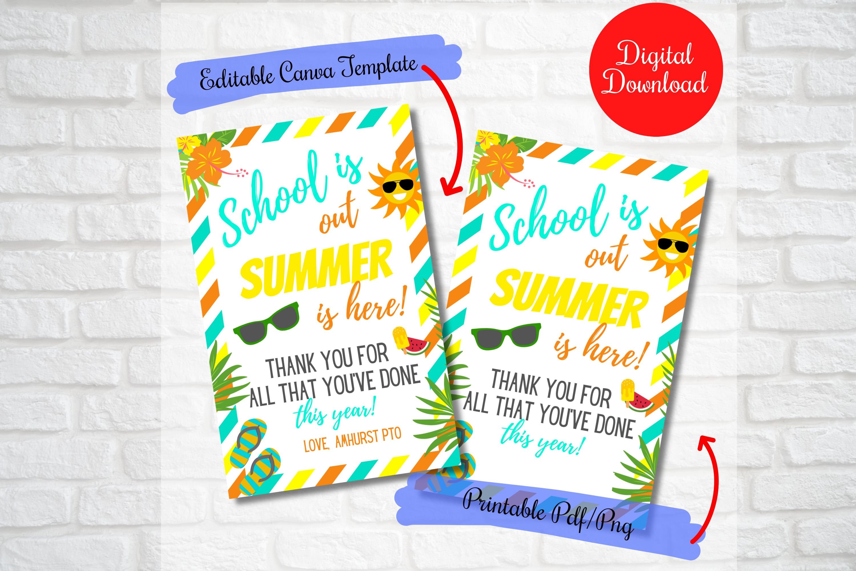 Schools Out Summer's Here Editable Thank You Gift Tags, Teacher ...