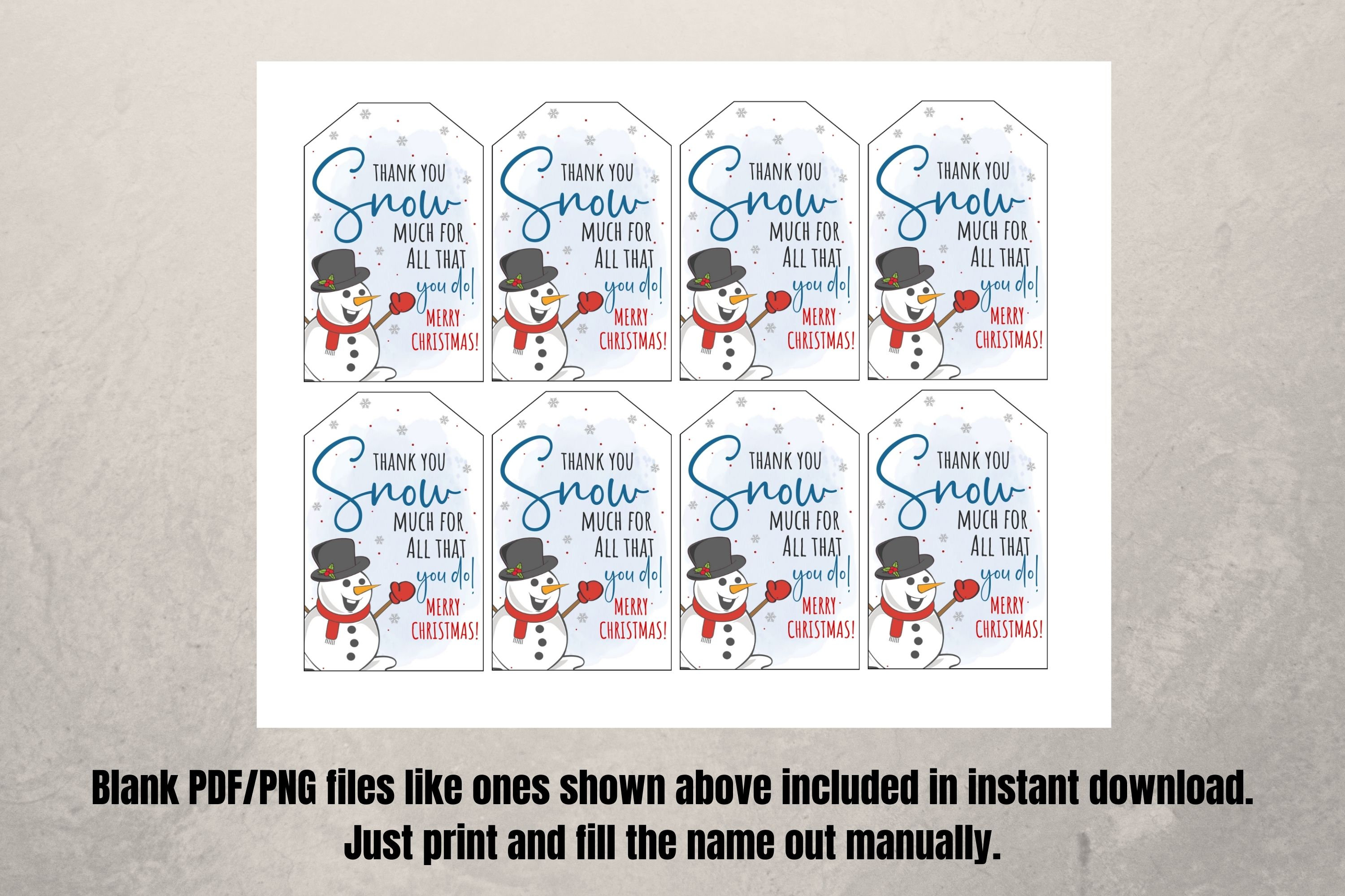 Christmas Gift Treat Tags Thank You Snow Much for All You Do - Etsy