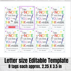 Take Note We Think You Are Ink-redible Gift Tags, Teacher Appreciation ...