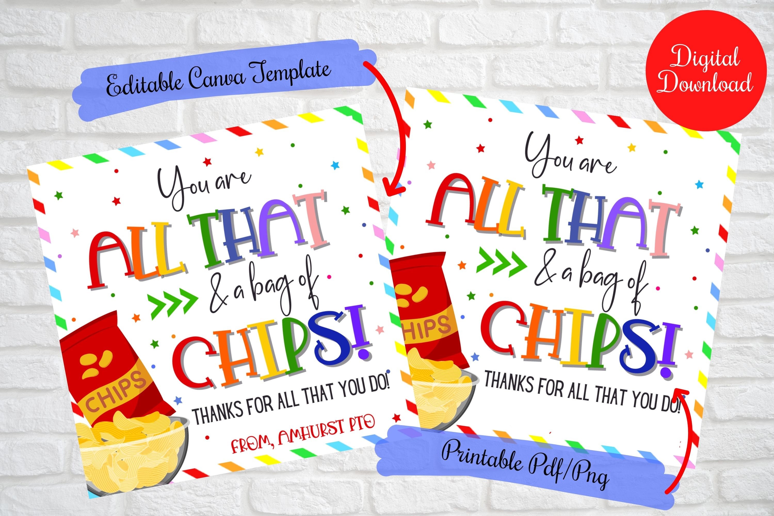 You Are All That and a Bag of Chips Gift Tags Teacher - Etsy