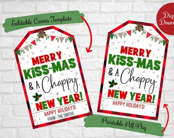 Christmas PRINTABLE 'merry Kissmas and Chappy New Year Gift Tags ...