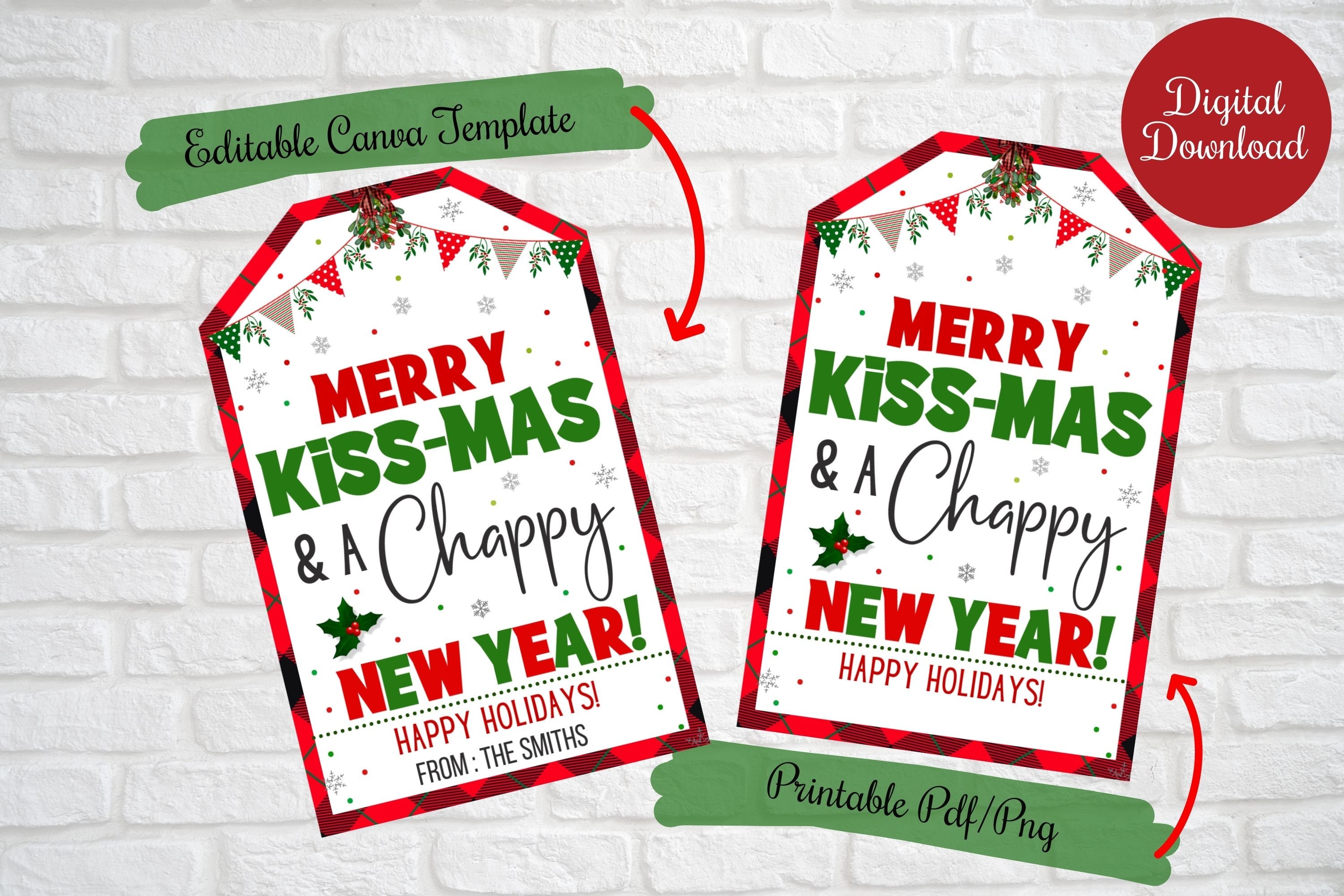 Merry Kissmas and a Chappy New Year Gift Tagschristmas Lip - Etsy