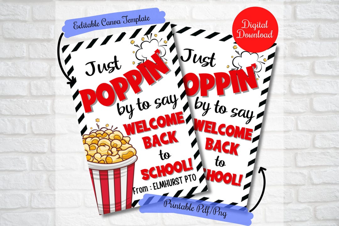 Back to School Popcorn Gift Tags, Just Poppin by to Say Welcome Back to ...