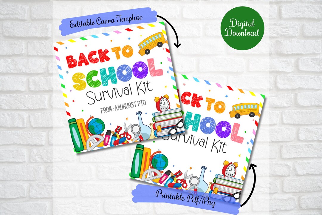Back to School Survival Kit Printable Tag, School Supplies Gift Tag ...