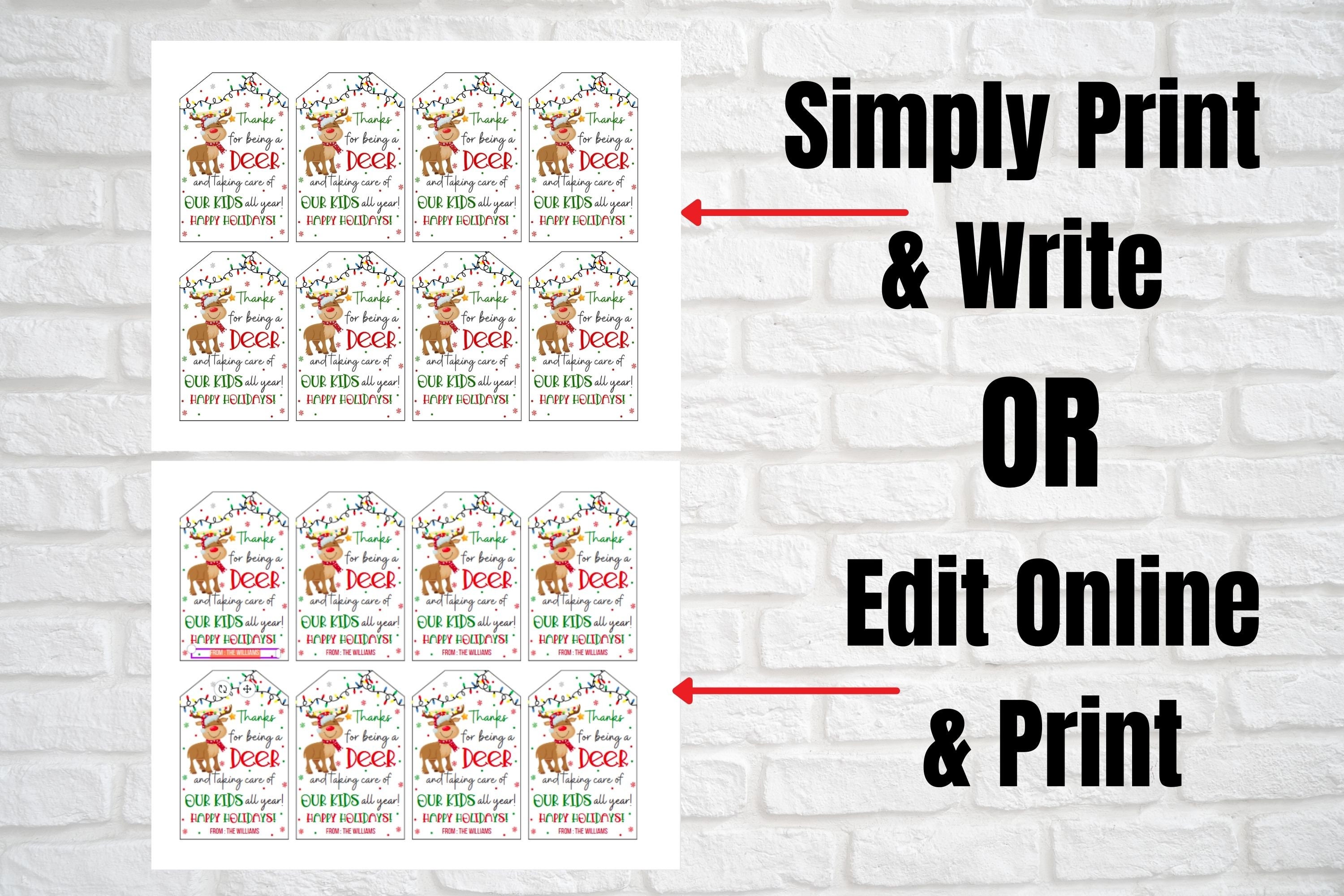 Thanks for Being a Deer and Taking Care of Our Kids Editable - Etsy