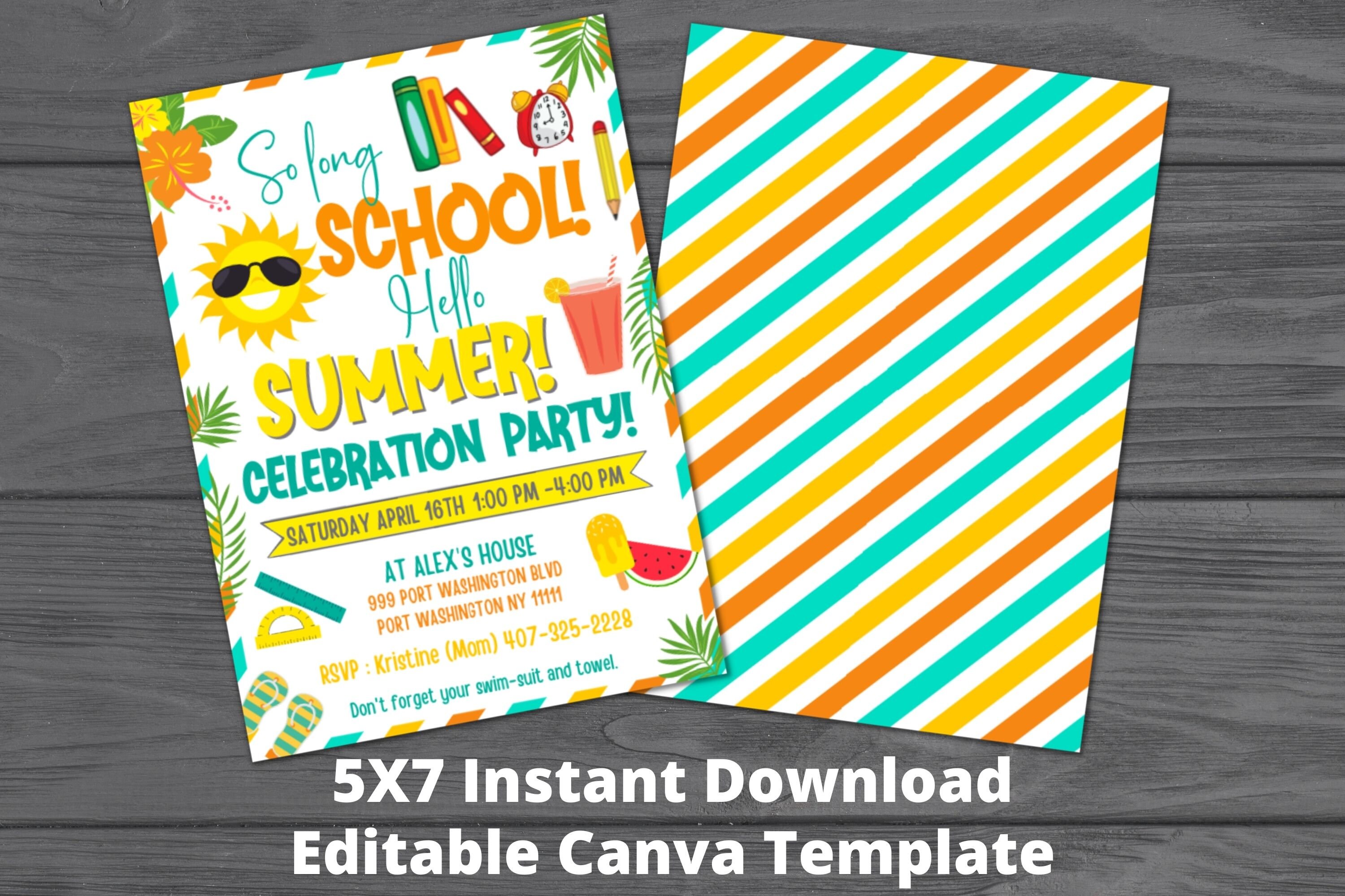 EDITABLE End of School Party Invite Evite so Long School - Etsy