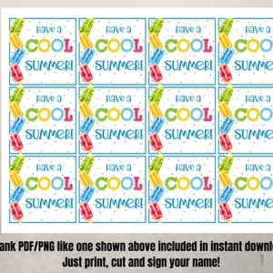 Have a Cool Summer Freezer Pop Gift Tag, Class School End of Year Gift ...