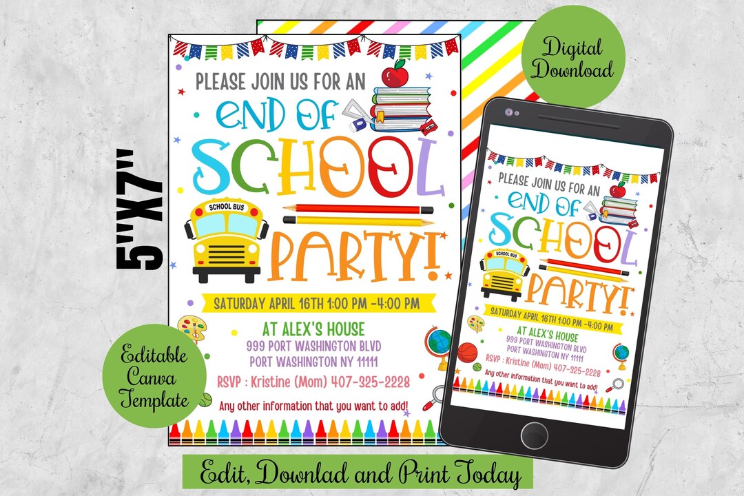 EDITABLE End of School Party Invite Evite ,summer Vacation Party ...