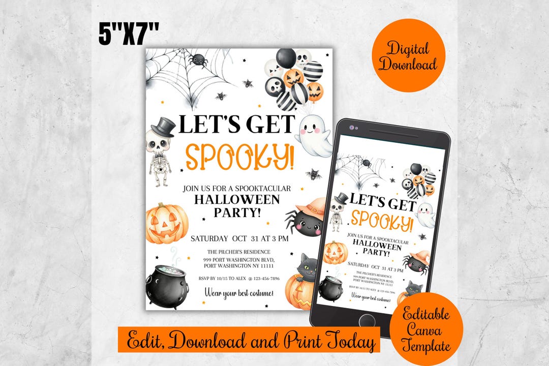 Let's Get Spooky Invite | Halloween Party Invitation Digital Editable ...