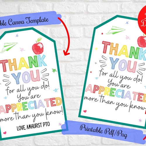 Teacher Appreciation Gift Tags Thank You Gift Tags Teacher - Etsy