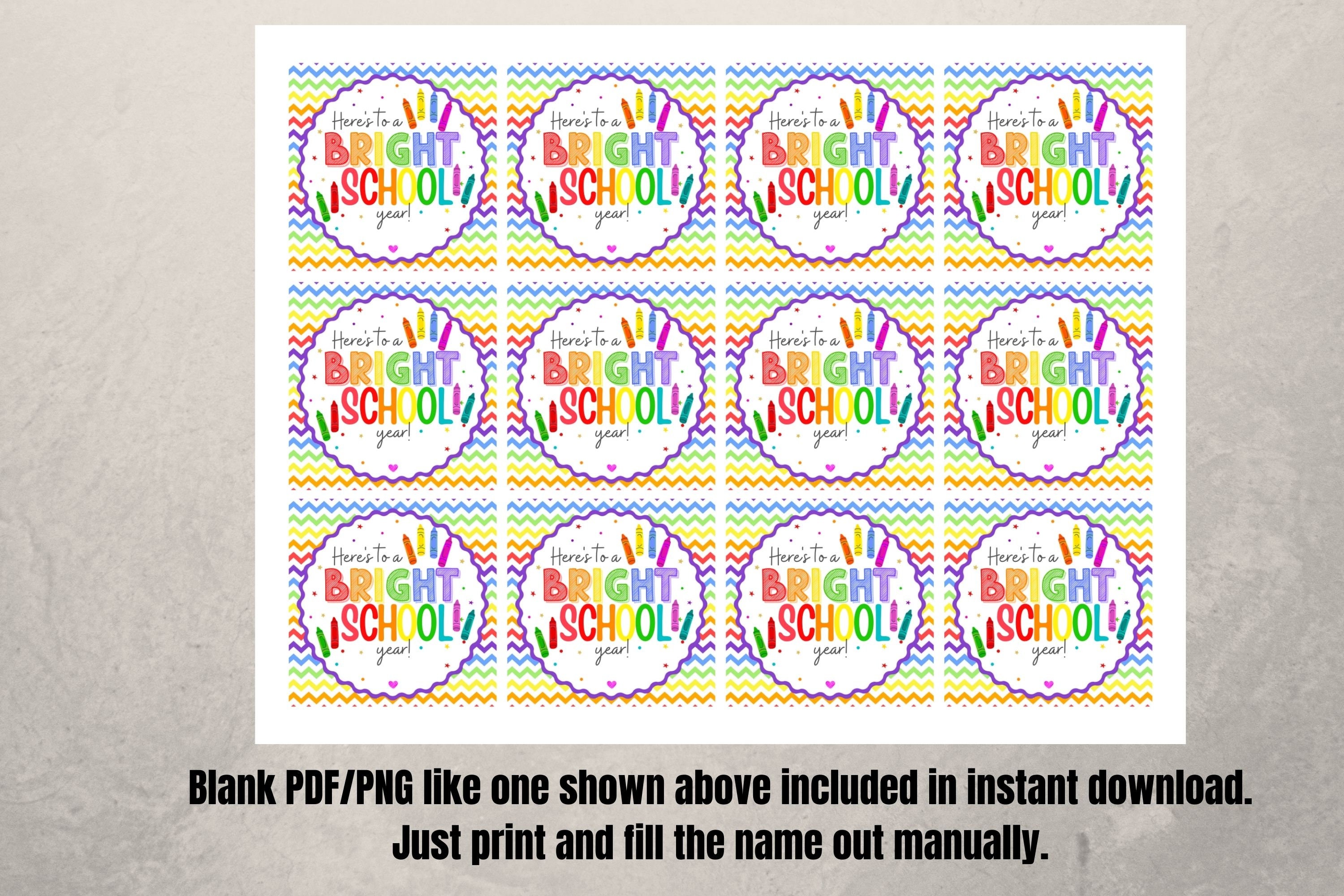 First Day of School Crayons Gift Tags, Here's to a Bright School Year ...