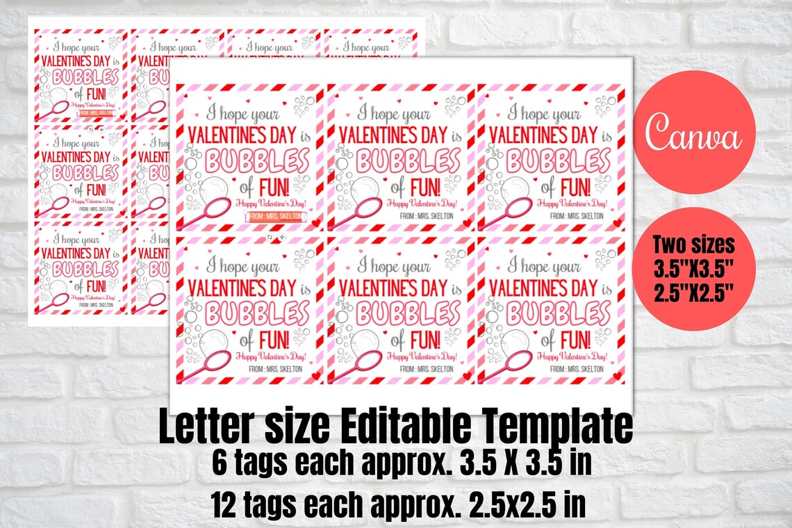 Valentine Bubbles Gift Tags, I Hope Your Valentine's Day is Bubbles of ...