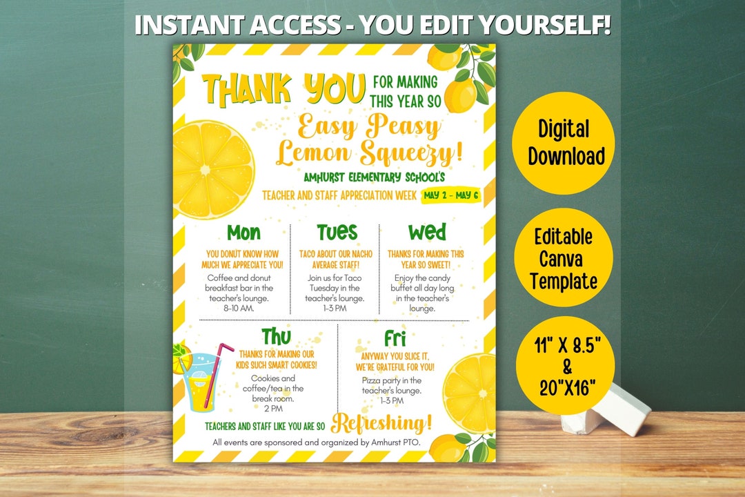 Easy Peasy Lemon Squeezy Themed Teacher Appreciation Week Itinerary ...