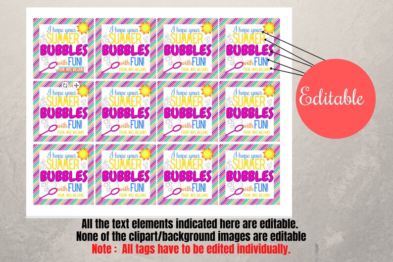 End of Year Class Bubbles Gift Tags, Hope Your Summer is Bubbles With ...