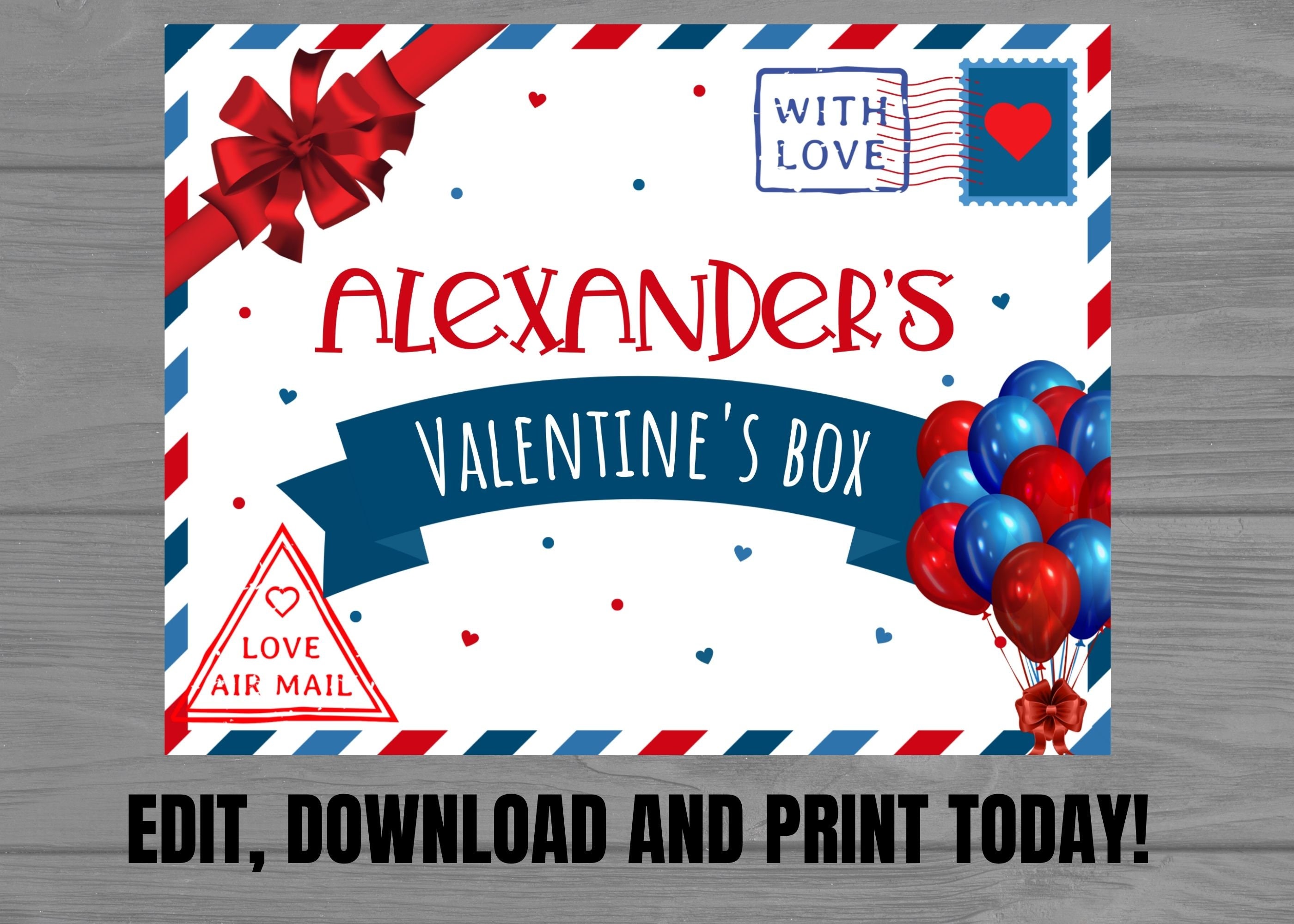 EDITABLE Unisex Valentine Box Label Template Personalized - Etsy