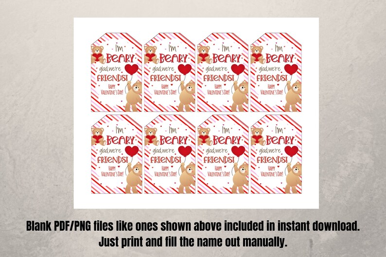 Valentine Teddy Bear Gift Tag, Gummy Candy Tags,i'm Beary Glad We're ...